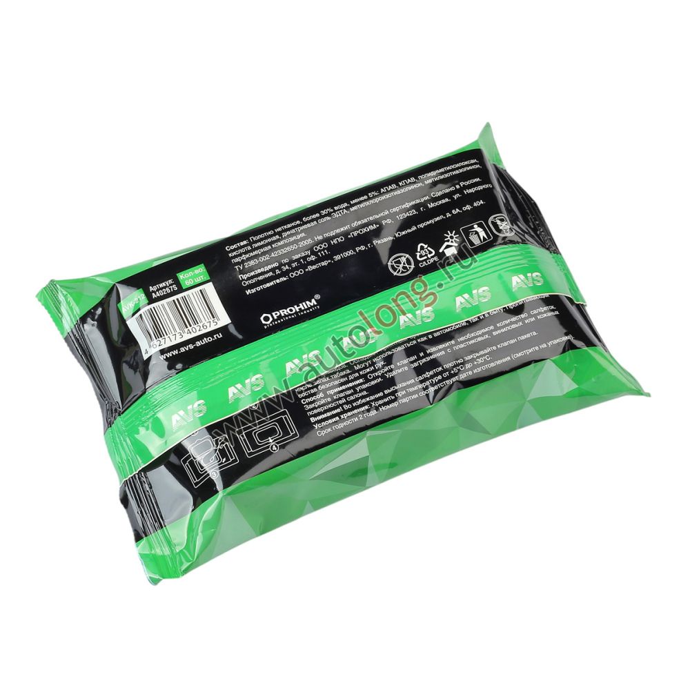 Влажные салфетки "Для салона" автомобиля (с пластиковым клапаном) 60 шт AVS AVK-212 купить по ...